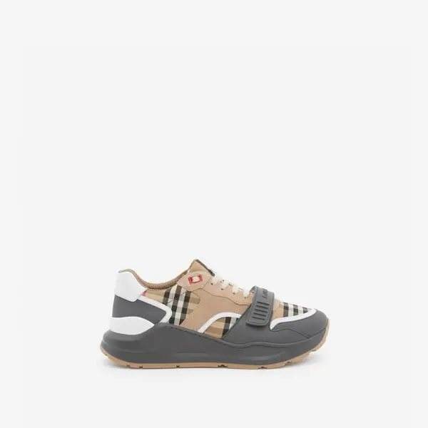 Burberry Check Suede And Leather Sneakers