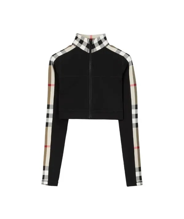 Burberry Cropped Check Trim Zip Top - Black