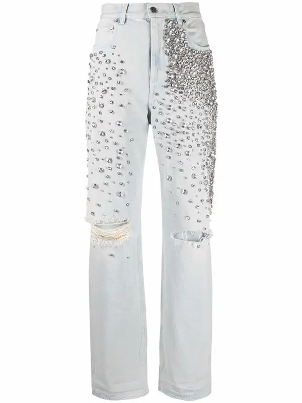GOLDEN GOOSE Cabochon-crystal Bleached Jeans - Blue