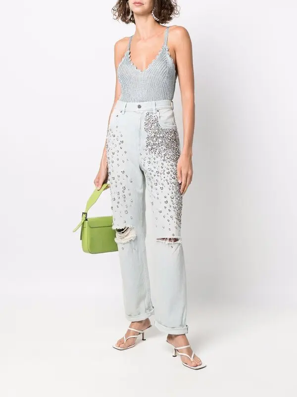 GOLDEN GOOSE Cabochon-crystal Bleached Jeans - Blue