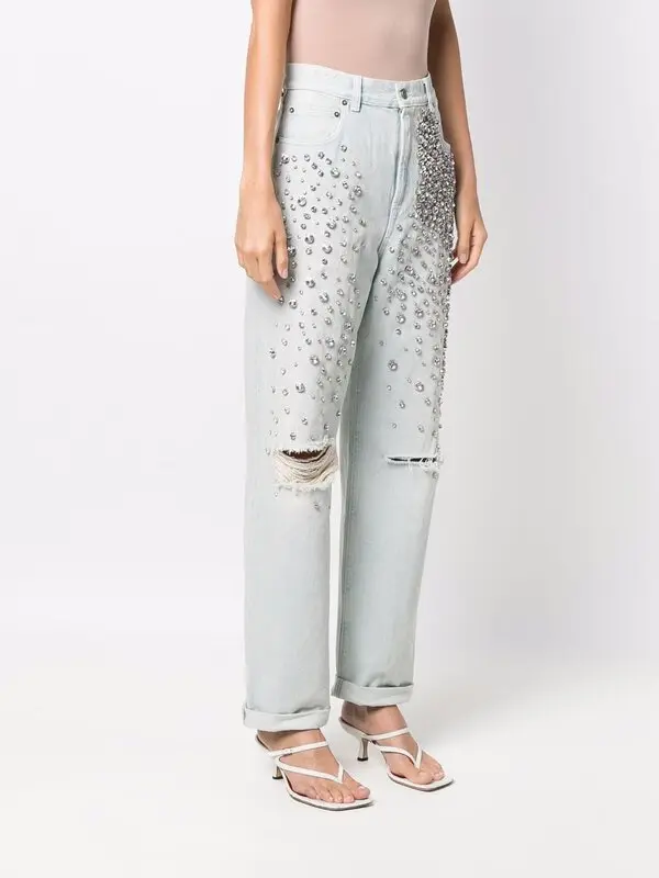 GOLDEN GOOSE Cabochon-crystal Bleached Jeans - Blue