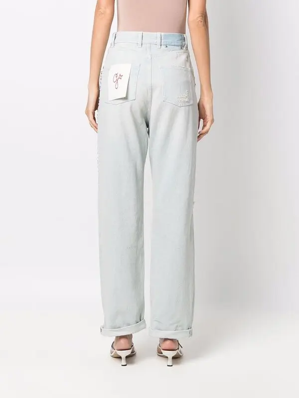 GOLDEN GOOSE Cabochon-crystal Bleached Jeans - Blue