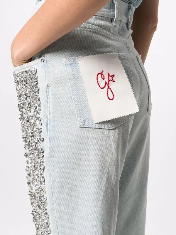 GOLDEN GOOSE Cabochon-crystal Bleached Jeans - Blue