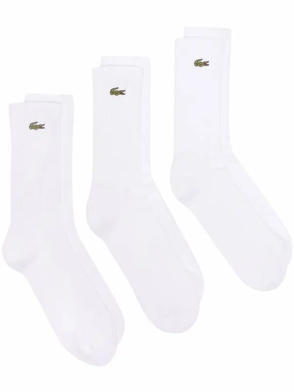 Lacoste Logo-patch Ribbed Socks Three-pack - White