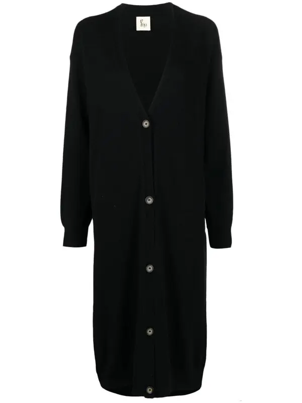 PAULA V-neck Cashmere Cardigan-coat - Black