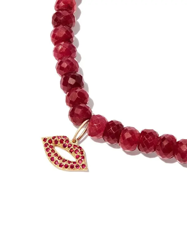 SYDNEY EVAN 14kt Yellow Lips Andalucite And Ruby Charm Bracelet