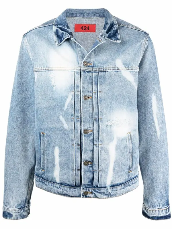 424 Bleached Denim Trucker Jacket - Blue