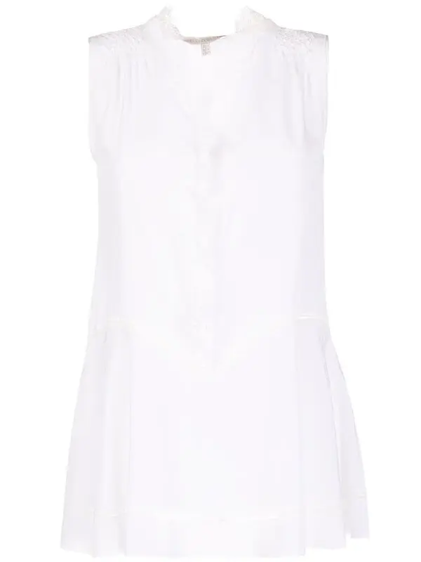 Shiatzy Chen Silk Ruffle Detail Sleeveless Blouse