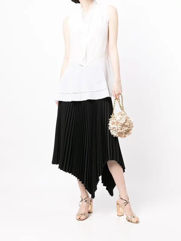 Shiatzy Chen Silk Ruffle Detail Sleeveless Blouse