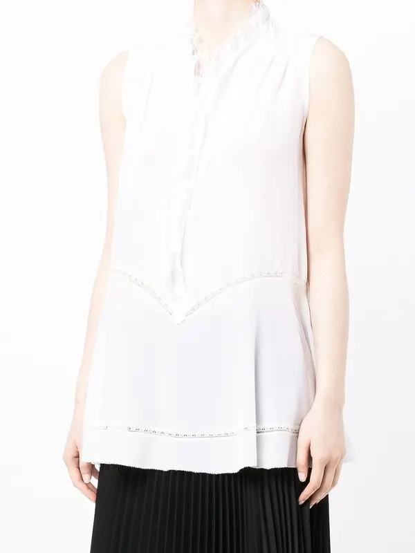 Shiatzy Chen Silk Ruffle Detail Sleeveless Blouse