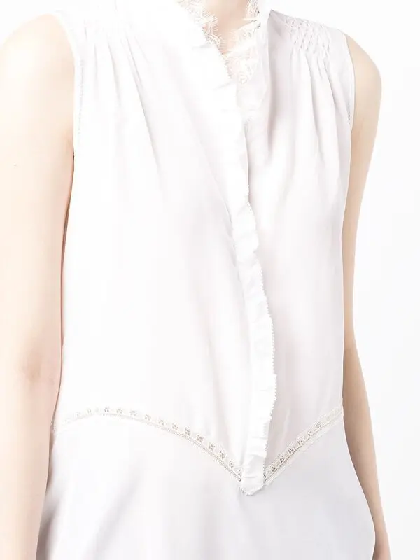 Shiatzy Chen Silk Ruffle Detail Sleeveless Blouse