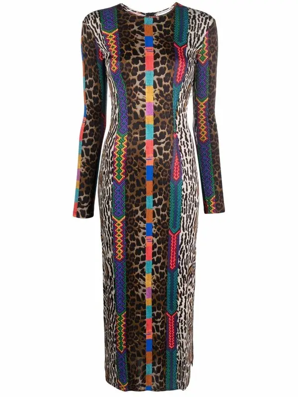 PIERRE-LOUIS MASCIA Braided Leopard-print Midi Dress - Black