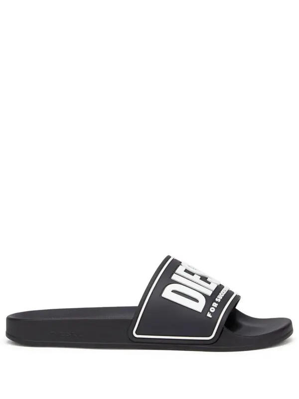 Diesel Logo-embossed Slides - Black