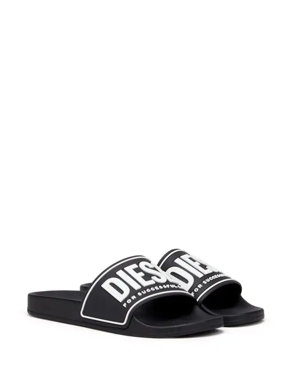 DIESEL Logo-embossed Slides - Black