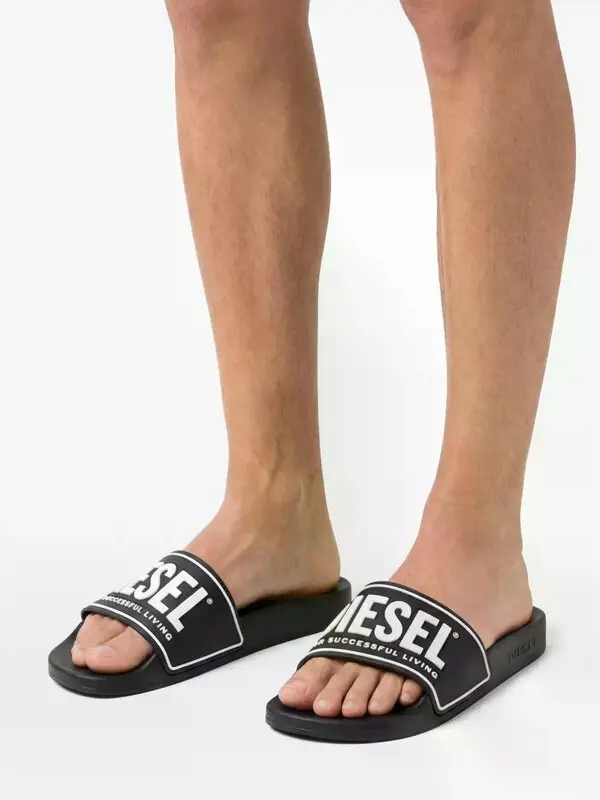 DIESEL® Logo-embossed Slides - Black