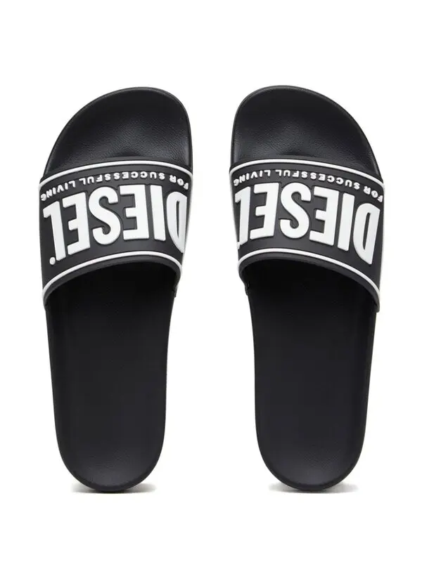 DIESEL Logo-embossed Slides - Black