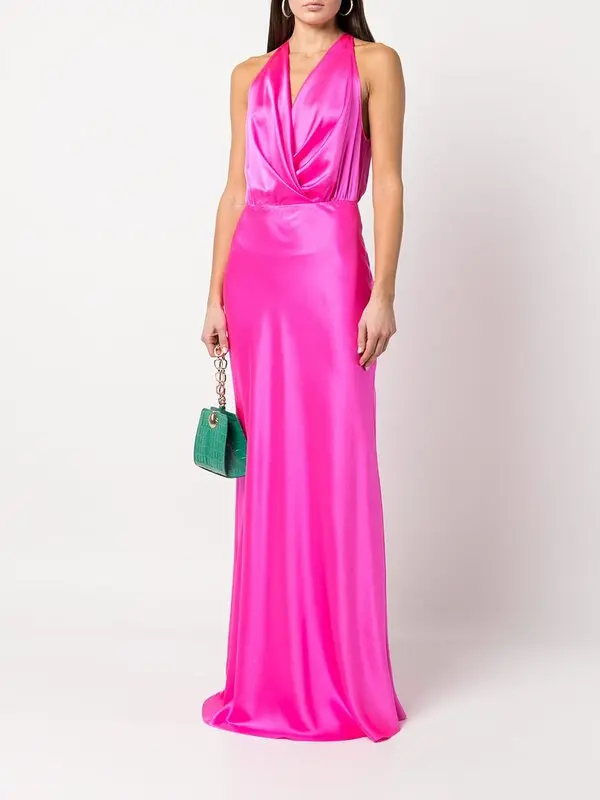 Michelle Mason Draped Halterneck Gown - Pink
