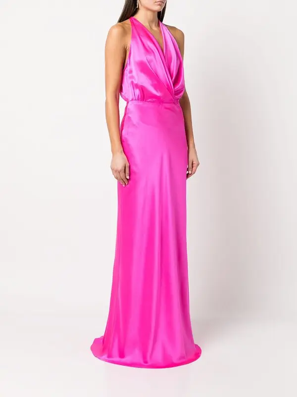 Michelle Mason Draped Halterneck Gown - Pink