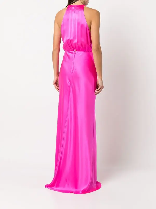 Michelle Mason Draped Halterneck Gown - Pink