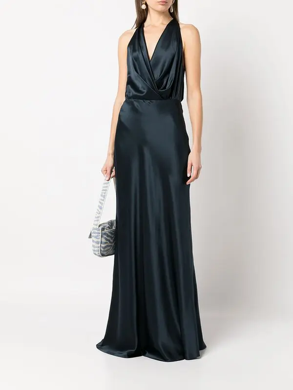 Michelle Mason Draped Halterneck Gown - Blue