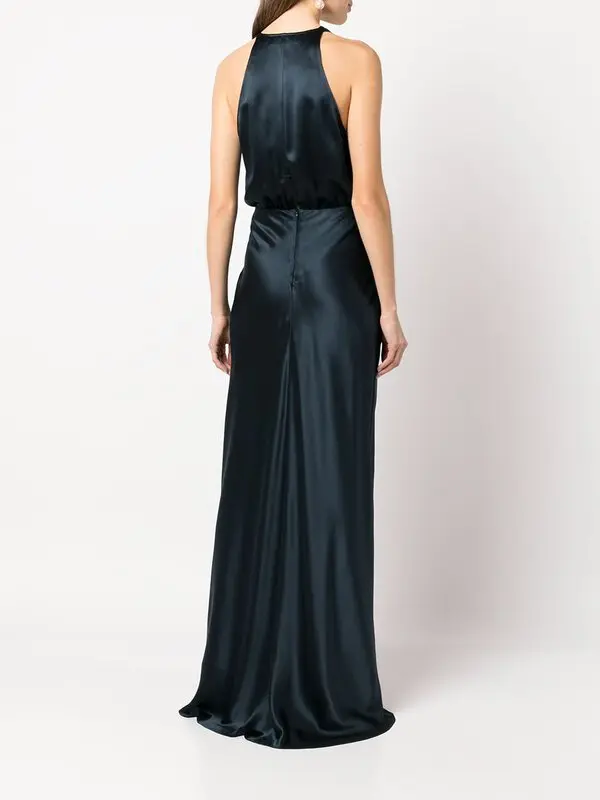 Michelle Mason Draped Halterneck Gown - Blue