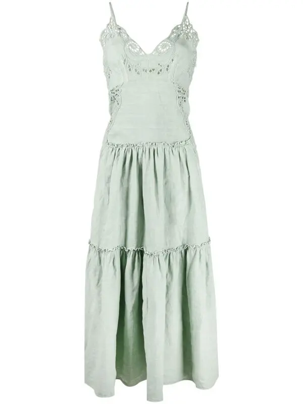 Alberta Ferretti Embroidered Tiered Midi Dress - Green
