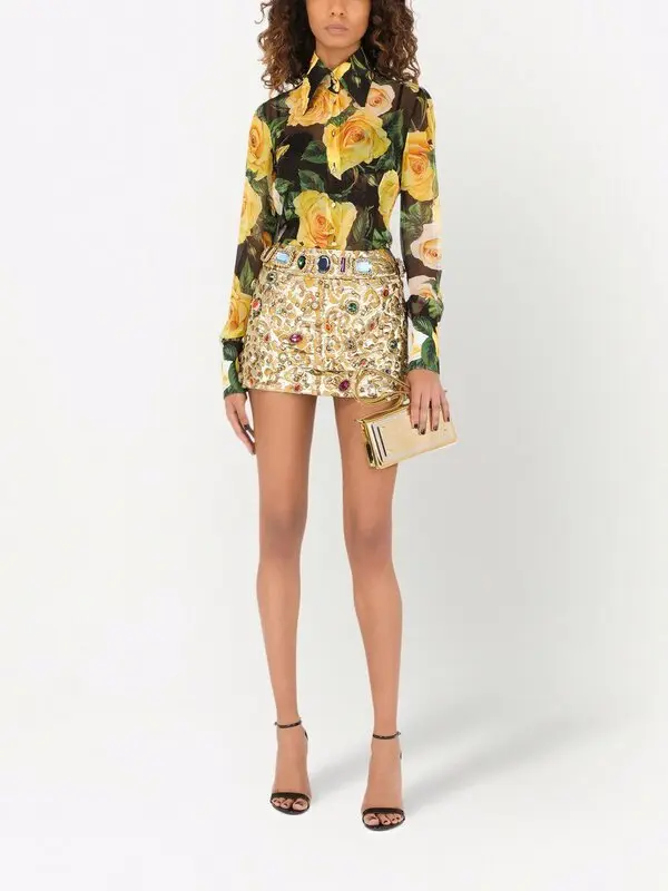 Dolce & Gabbana Rose-print Silk Georgette Shirt