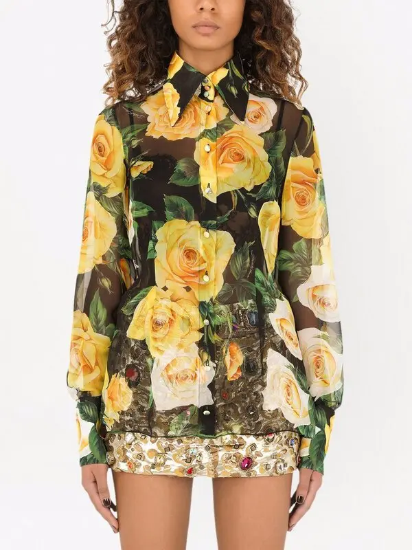 Dolce & Gabbana Rose-print Silk Georgette Shirt