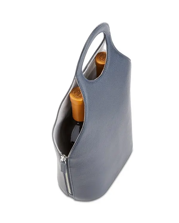 ROYCE NEW YORK Leather Wine Tote - Navy Blue