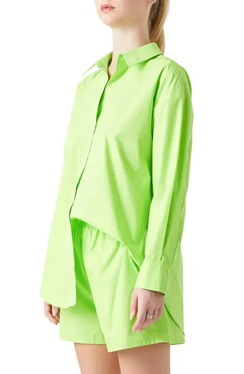GREY LAB Oversized Cotton Button-up Shirt - Lime