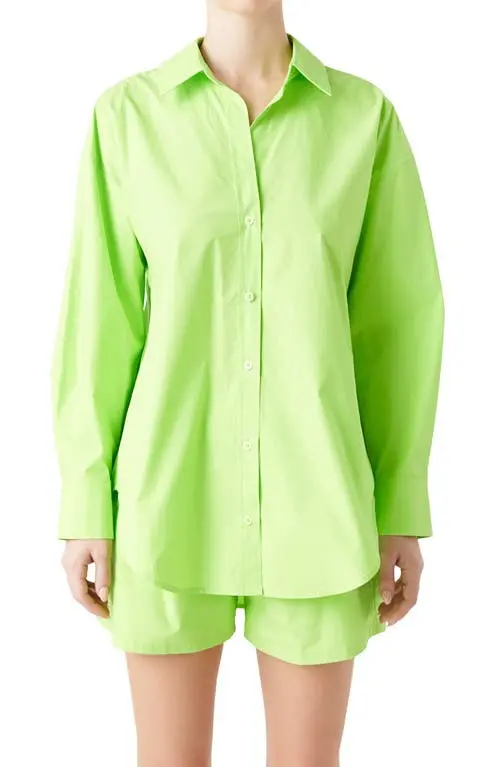 GREY LAB Oversized Cotton Button-up Shirt - Lime