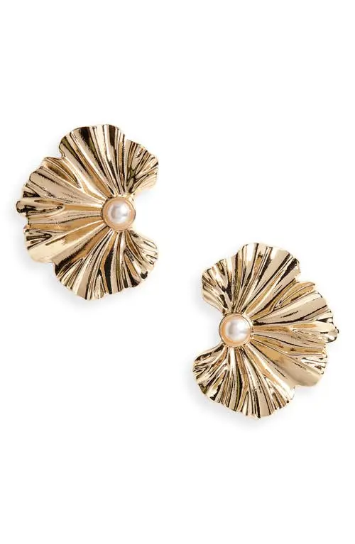 8 Other Reasons Imitation Pearl Fan Drop Earrings - Gold