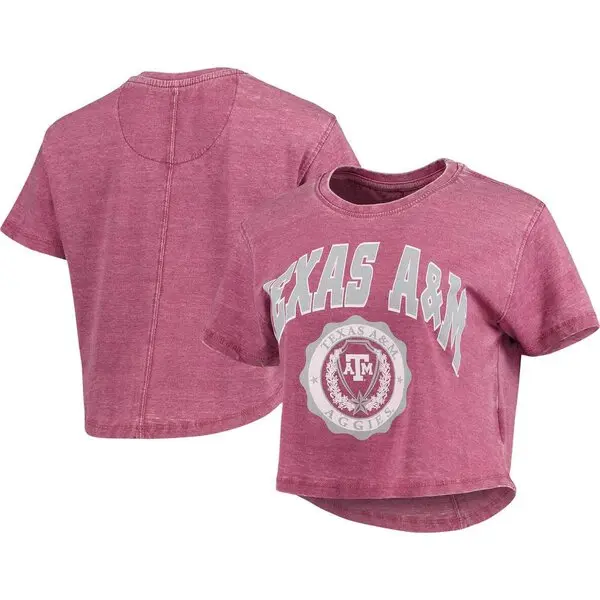 PRESSBOX Texas A&m Aggies Vintage Burnout Crop T-shirt - Maroon