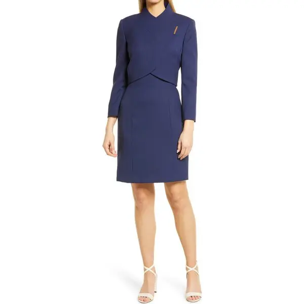 TAHARI ASL Wrap Jacket & Sheath Dress - Navy