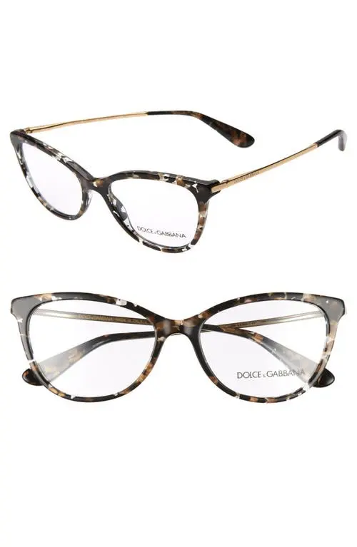Dolce & Gabbana 54mm Cat Eye Optical Glasses - Black Spotted/gold