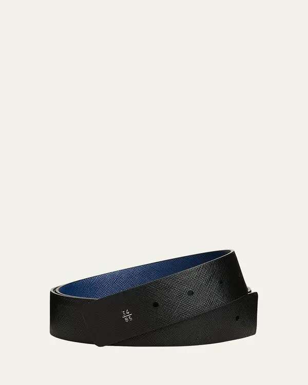 Prada Reversible Saffiano Leather Belt Strap - Bluette/nero