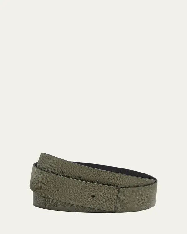 Prada Reversible Saffiano Leather Belt Strap - Loden/nero
