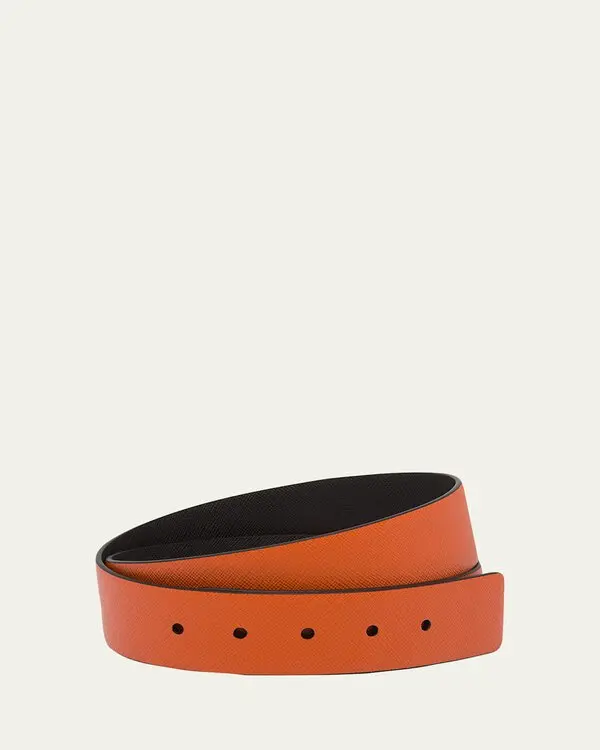 Prada Reversible Saffiano Leather Belt Strap - Papaya/nero
