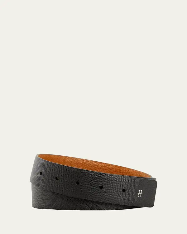 Prada Reversible Saffiano Leather Belt Strap - Tabacco/nero