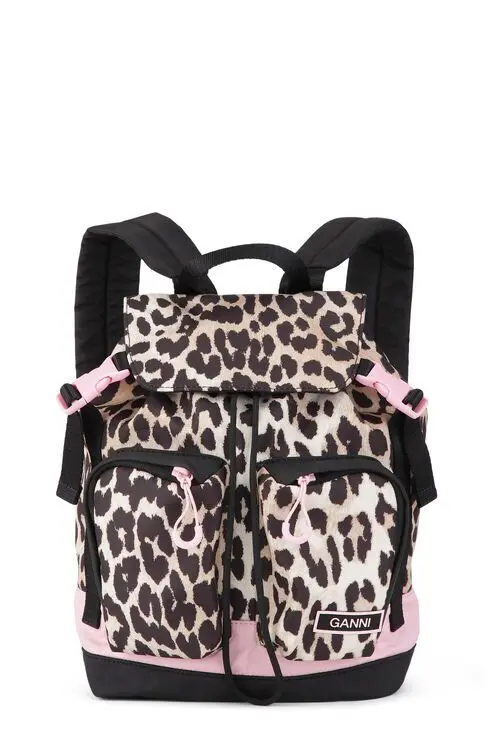 ganni recycled mini backpack Ganni Recycled Mini Backpack In Leopard - 50% Off