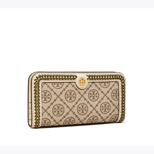 Tory Burch T Monogram Braided Zip Slim Wallet