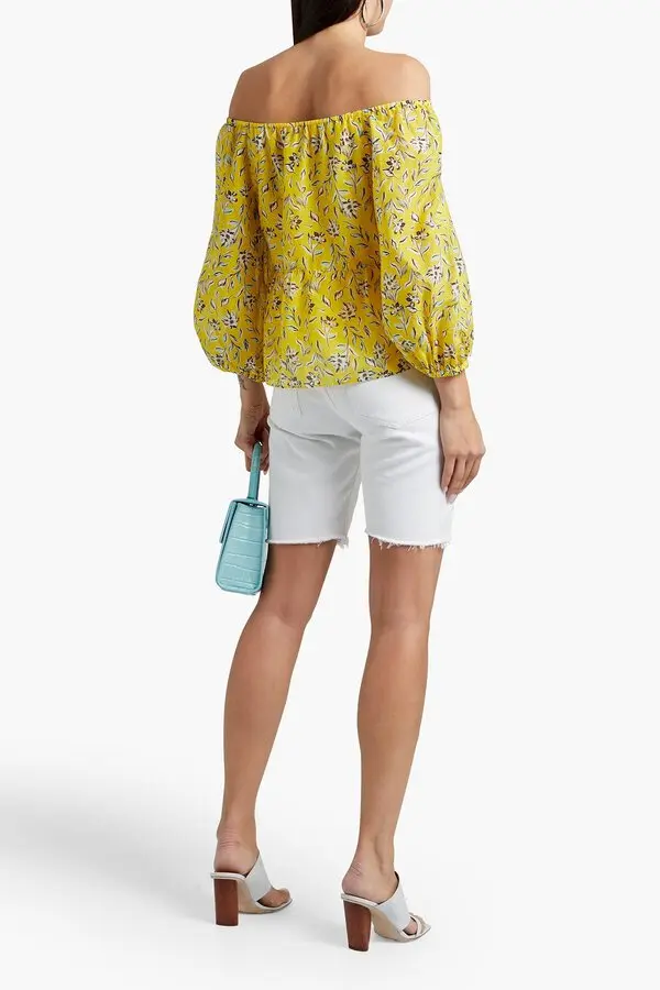 Alice + Olivia Alice Olivia Alta Offthe Shoulder Floralprint Cotton And Silkblend Top - Yellow