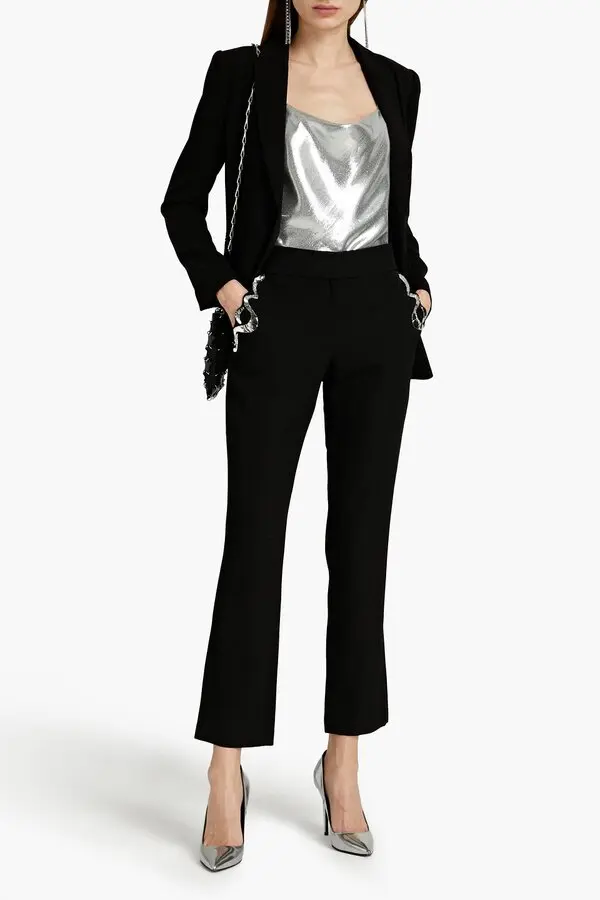 Rabanne Embellished Woolcrepe Straightleg Pants - Black