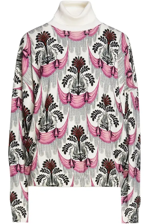 Rabanne Oversized Printed Wool Turtleneck Sweater