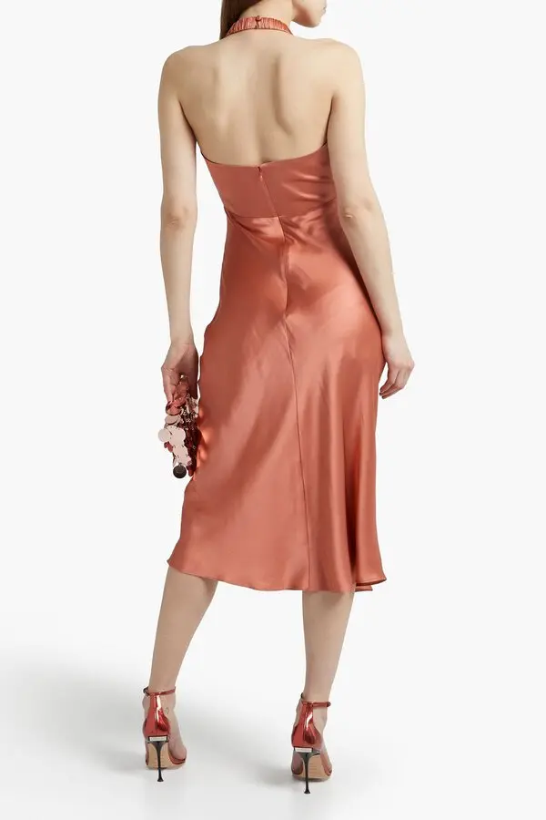 NICHOLAS Ruched Silk-satin Halterneck Midi Dress