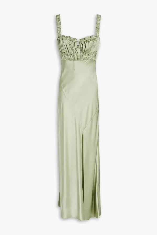 NICHOLAS Gathered Silksatin Crepe Midi Dress - Sage Green