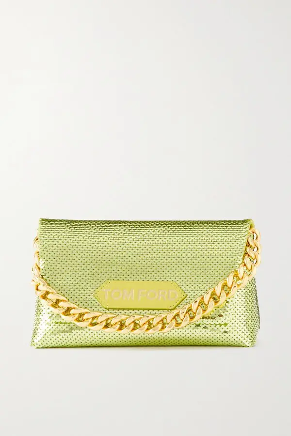 TOM FORD Mini Sequined Metallic Leather Clutch