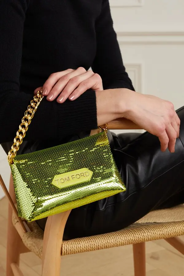 TOM FORD Mini Sequined Metallic Leather Clutch