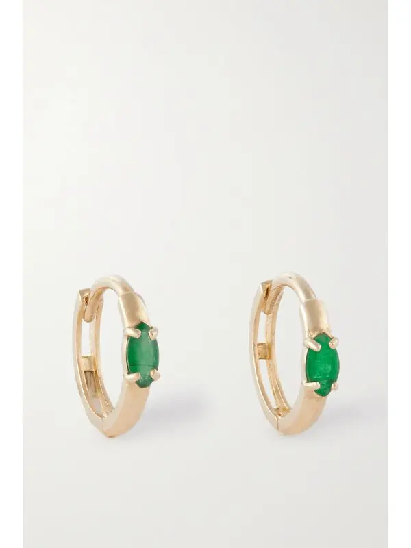 STONE AND STRAND Emerald Hoop Earrings - Green