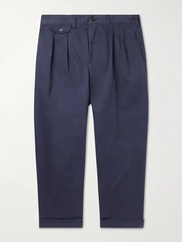 BEAMS Tapered Cropped Pleated Cotton-blend Twill Trousers - Blue